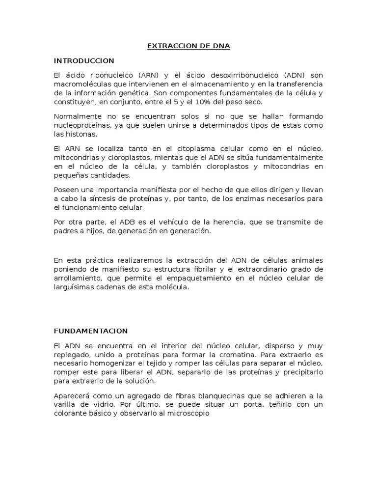 Extraccion de Adn | PDF | Nucleo celular | Adn