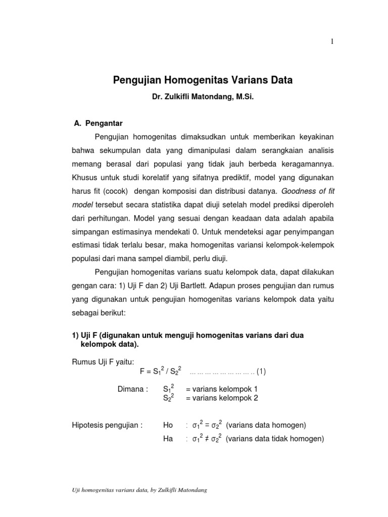 Pengujian Homogenitas Varians Data PDF | PDF