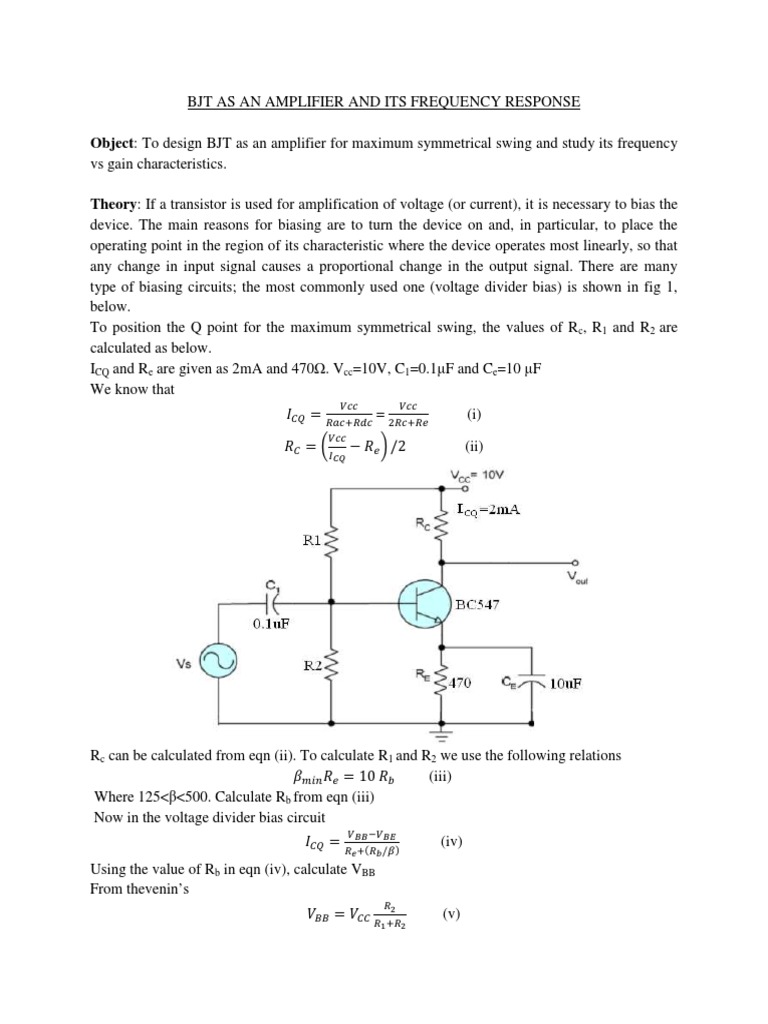 BJT As An Amplifier and Its Frequency Response | PDF | Amplifier | Bipolar Junction Transistor