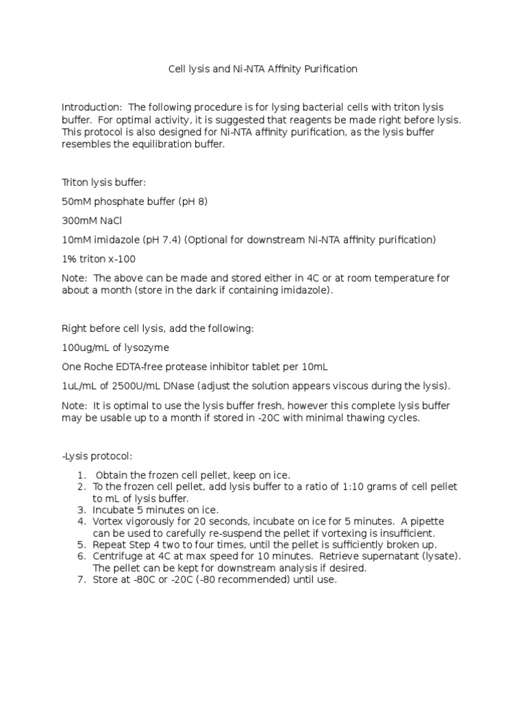 Lysis Protocol With Tritonx-100 | PDF | Lysis | Buffer Solution
