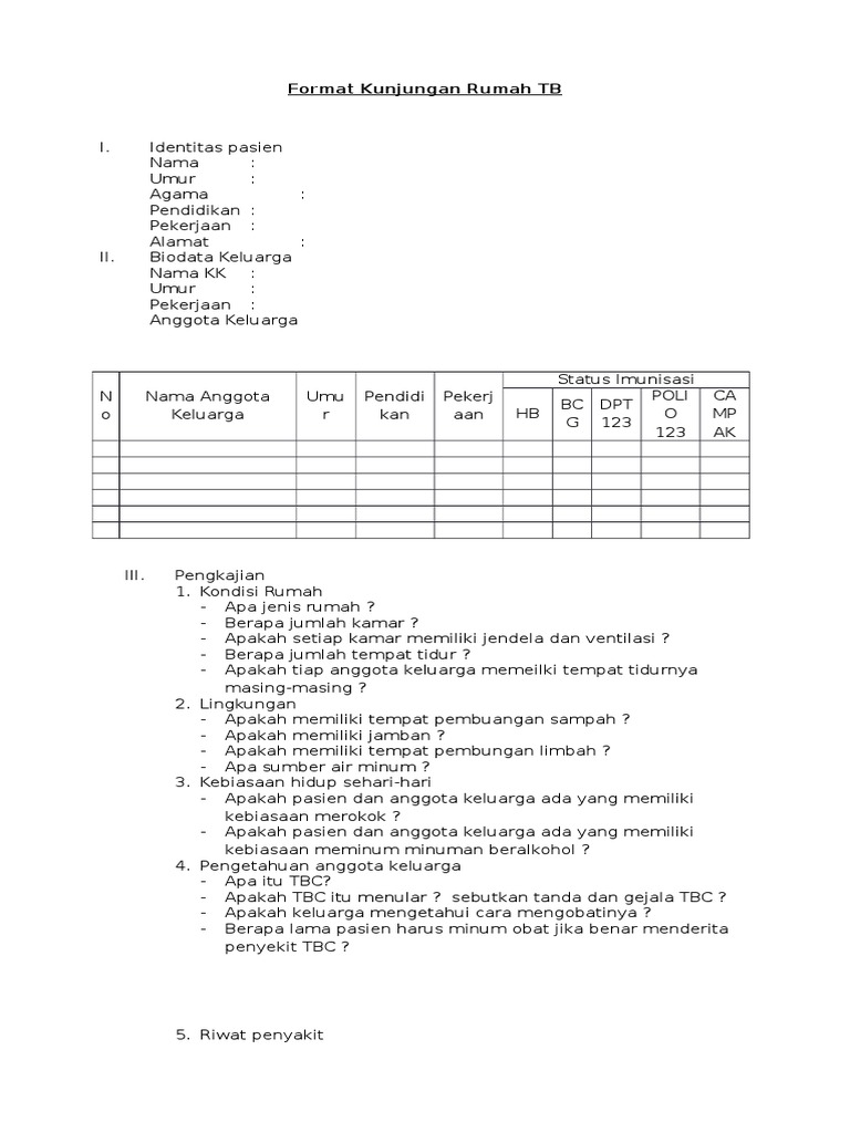 Format Kunjungan Rumah TB | PDF