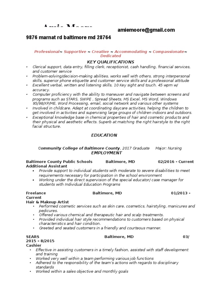 Amie Moore Resume 2 Csit | PDF | Computing And Information Technology | Labour