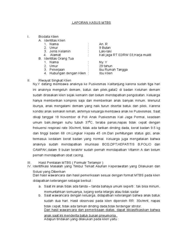 Laporan Kasus Mtbs & KPSP Susi Terbaru | PDF