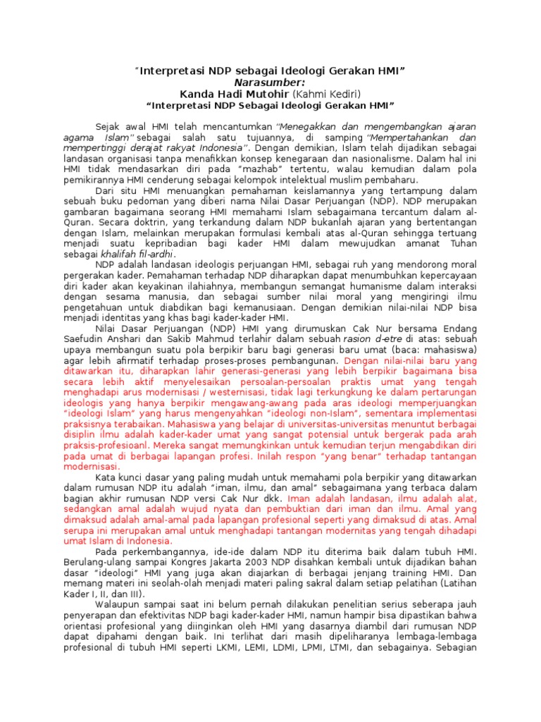 Interpretasi NDP Sebagai Ideologi Gerakan HMI | PDF | Karier & Perkembangan