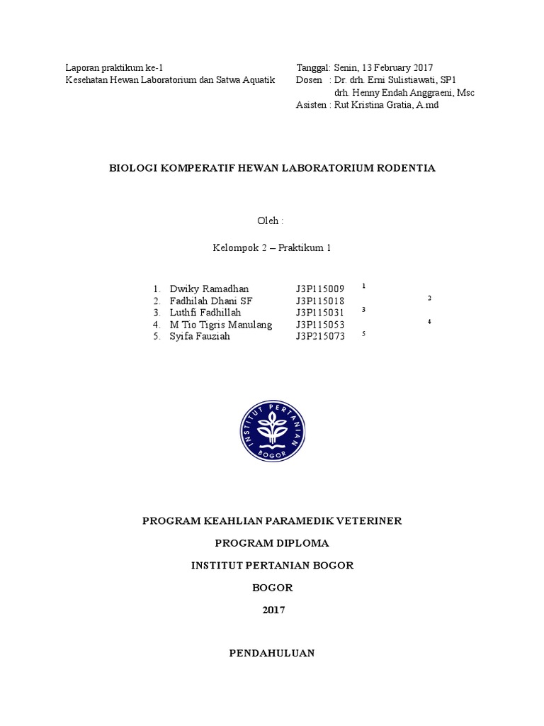 Laporan Praktikum Ke 1 Kesehatan Hewan Lab Dan Satwa Akuatik (Biologi ...