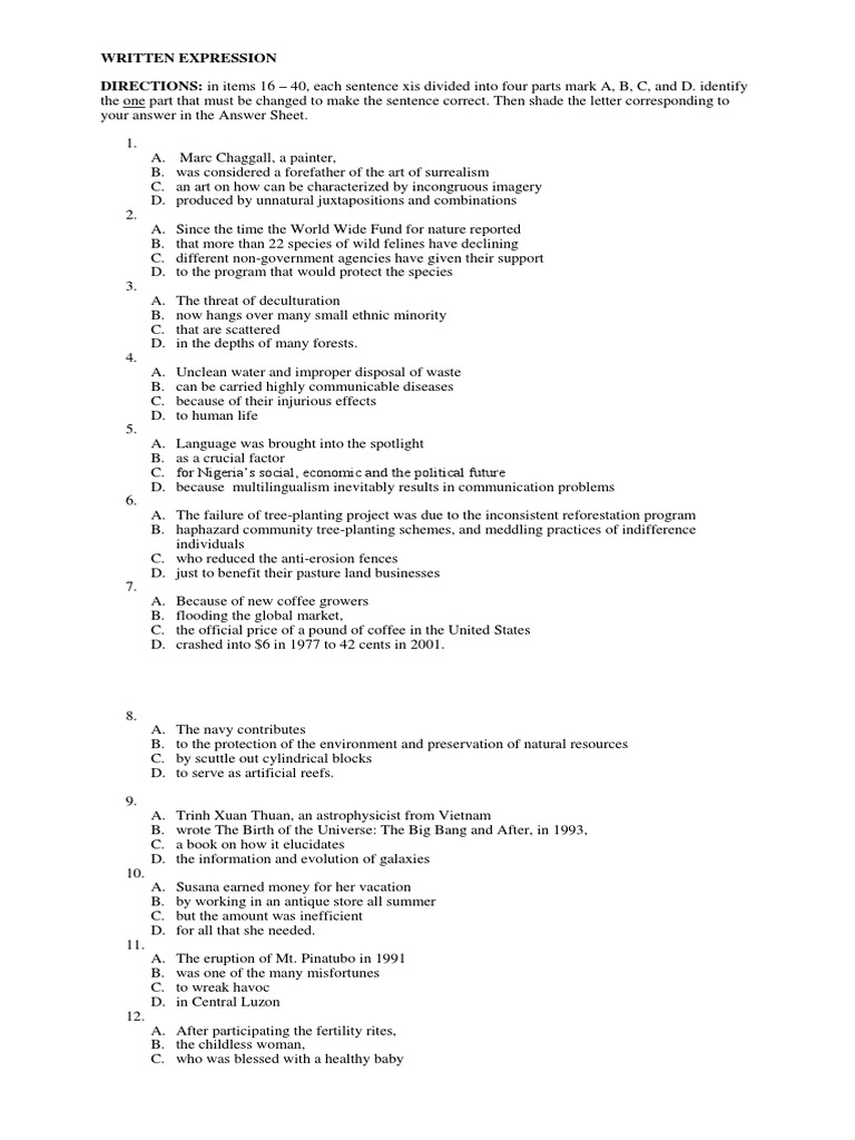 Part 2 - Written Expression