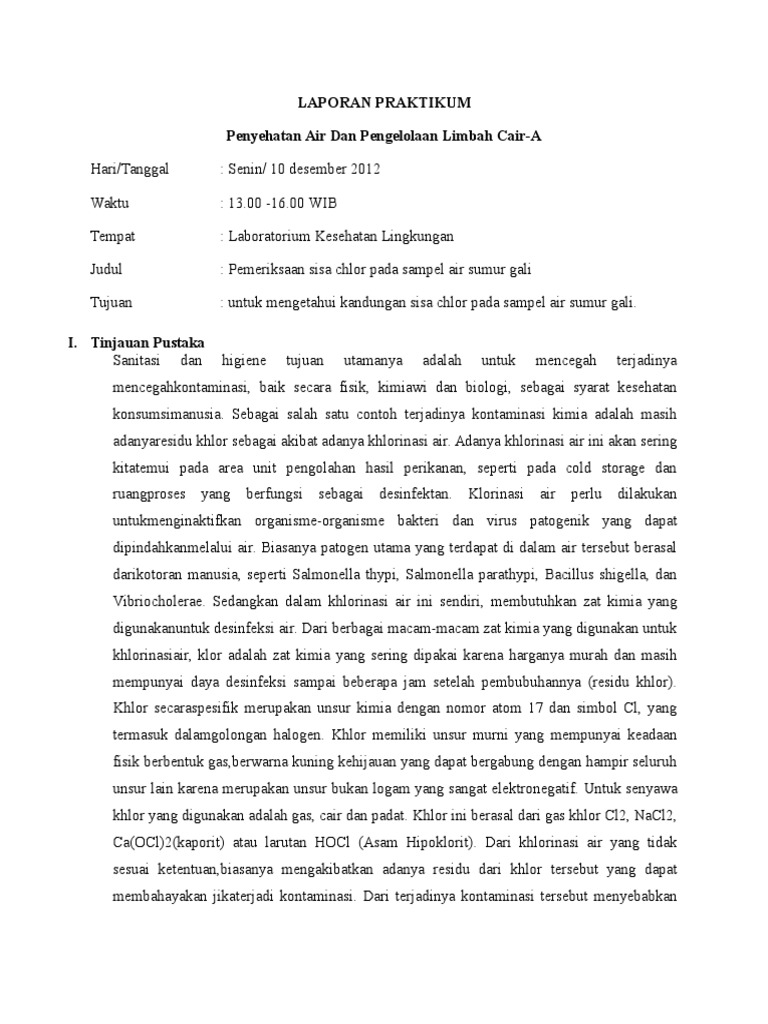 Analisis Kadar Sisa Klor Air Sumur | PDF
