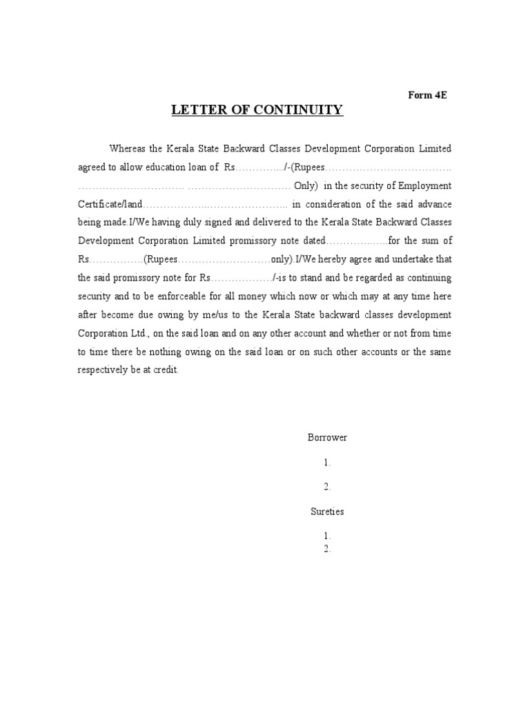 Letter of Continuity | PDF | Loans | Liability (Financial Accounting)