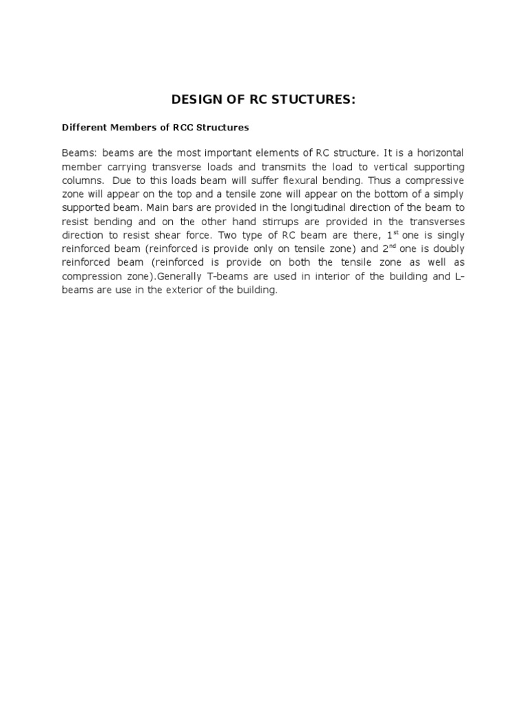 Design of RC Stuctures:: Different Members of RCC Structures | PDF ...
