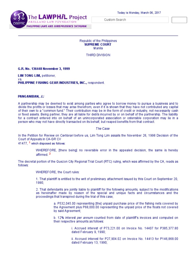 Tonglim V CA | PDF | Law Of Agency | Partnership