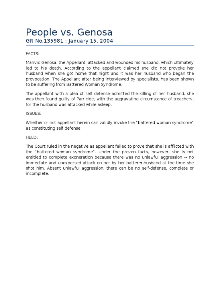 People vs. Genosa: GR No.135981: January 15, 2004 | PDF