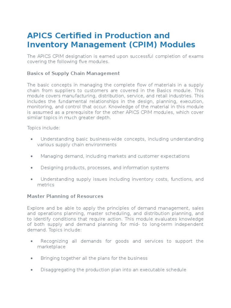 APICS CPIM Modules - Outline | Download Free PDF | Strategic Management ...