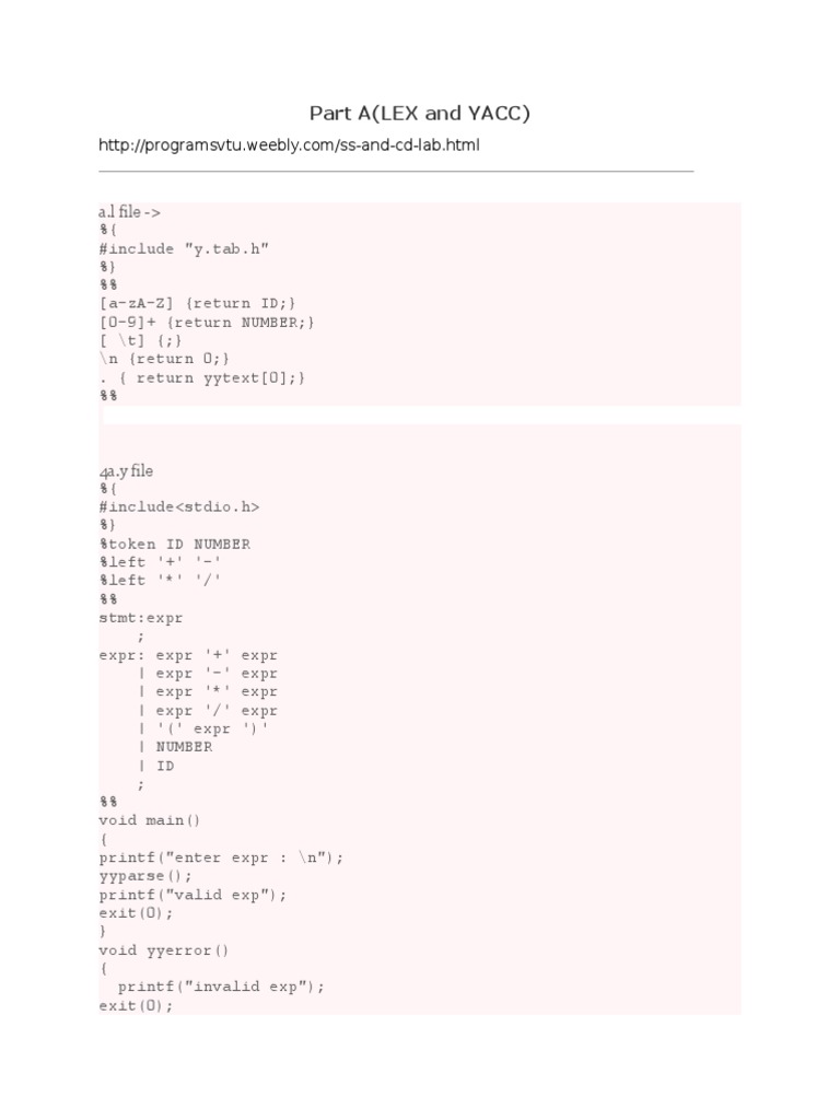Lex, Yacc Pgms | Download Free PDF | Parsing | Areas Of Computer Science