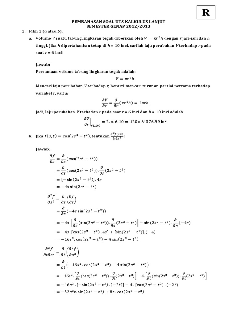 Pembahasan Uts Kalkulus Lanjut1 | PDF