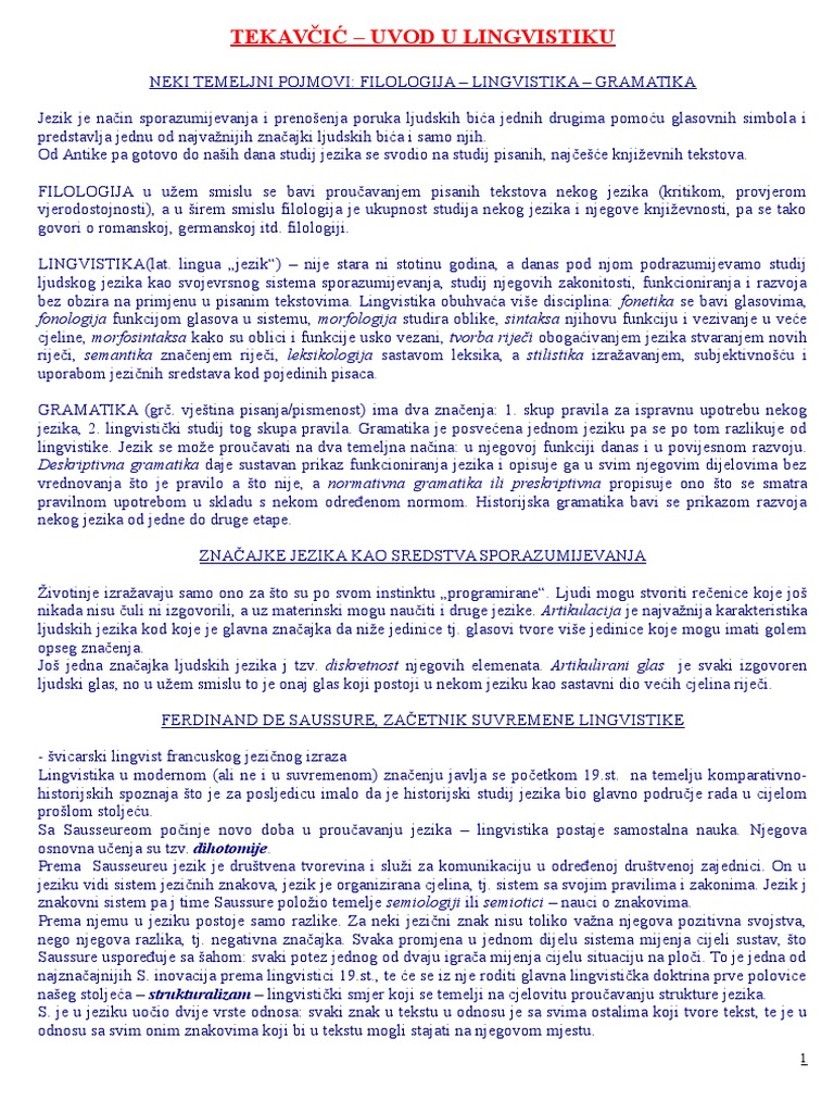 Teorija Jezika - Skripta Kratka | PDF