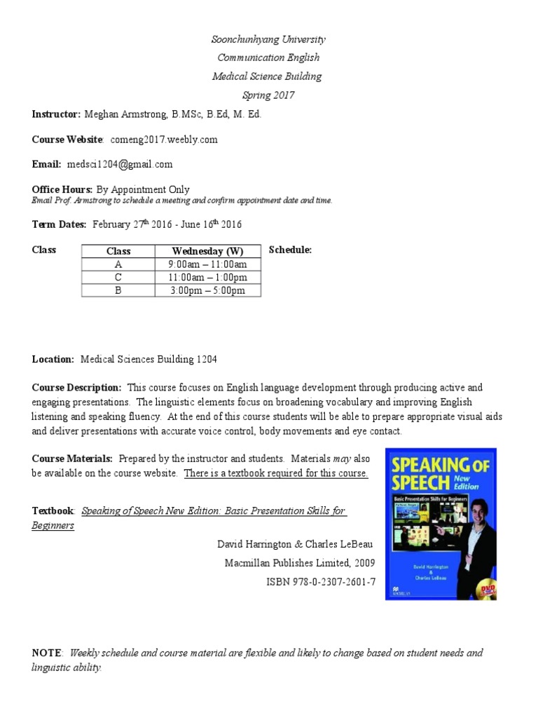 English Communication Course Outline 2017 | PDF | Speech | Test ...