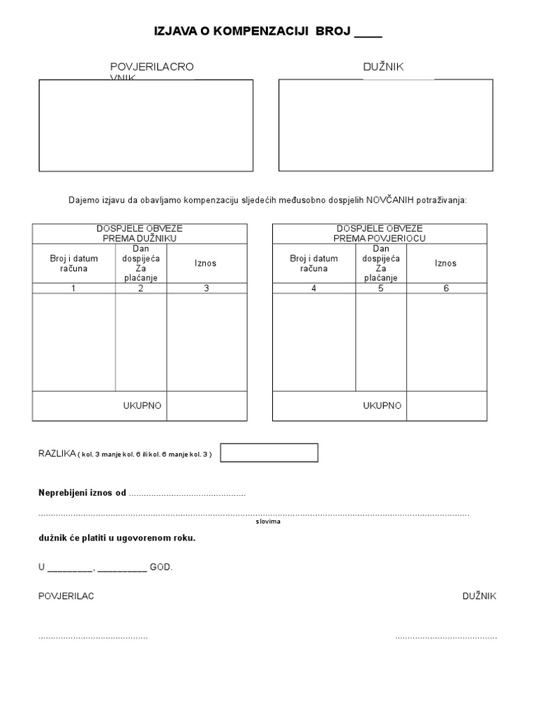 Izjava o Kompenzaciji | PDF