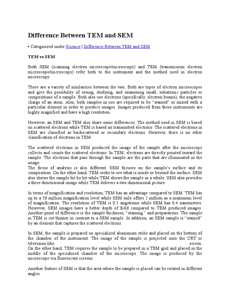 TEM vs SEM: Key Differences Explained | PDF | Scanning Electron ...