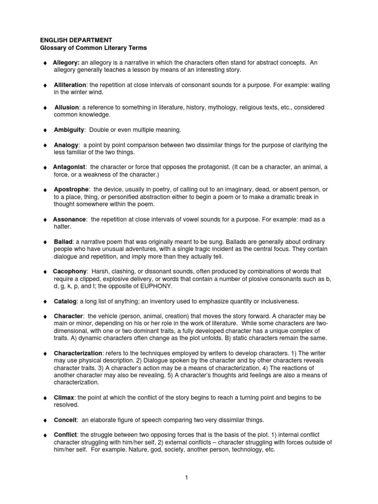 Literature Term Glossary PDF | PDF