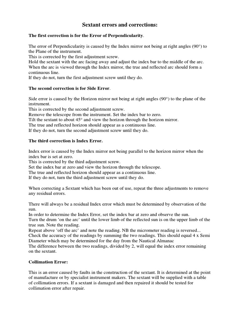 Sextant Errors and Corrections | PDF | Navigation | Geography