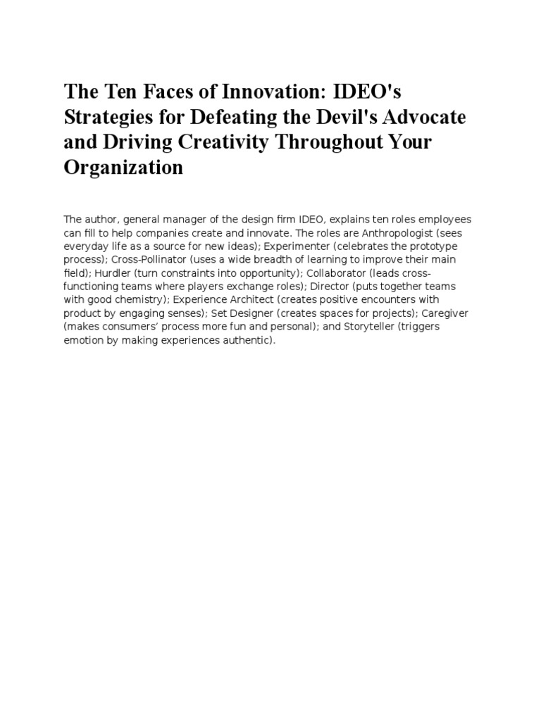 The Ten Faces of Innovation: IDEO's Strategies For Defeating The Devil ...
