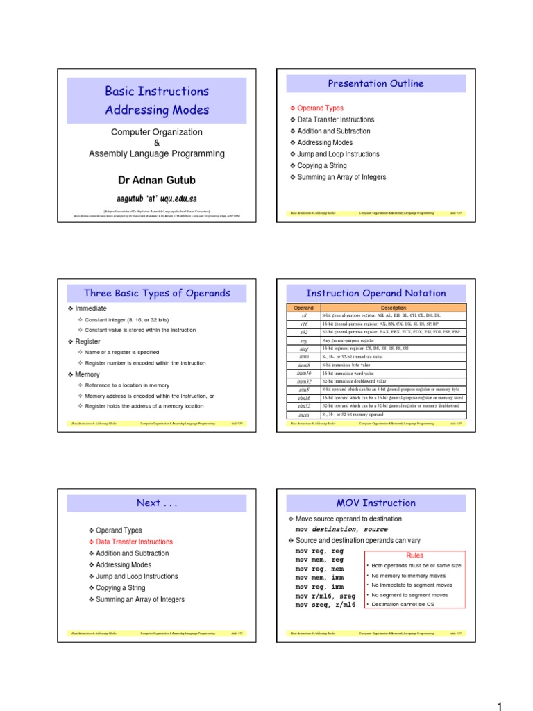 04 Instructions&Addressing 6pdf | PDF | Assembly Language | Array Data Structure
