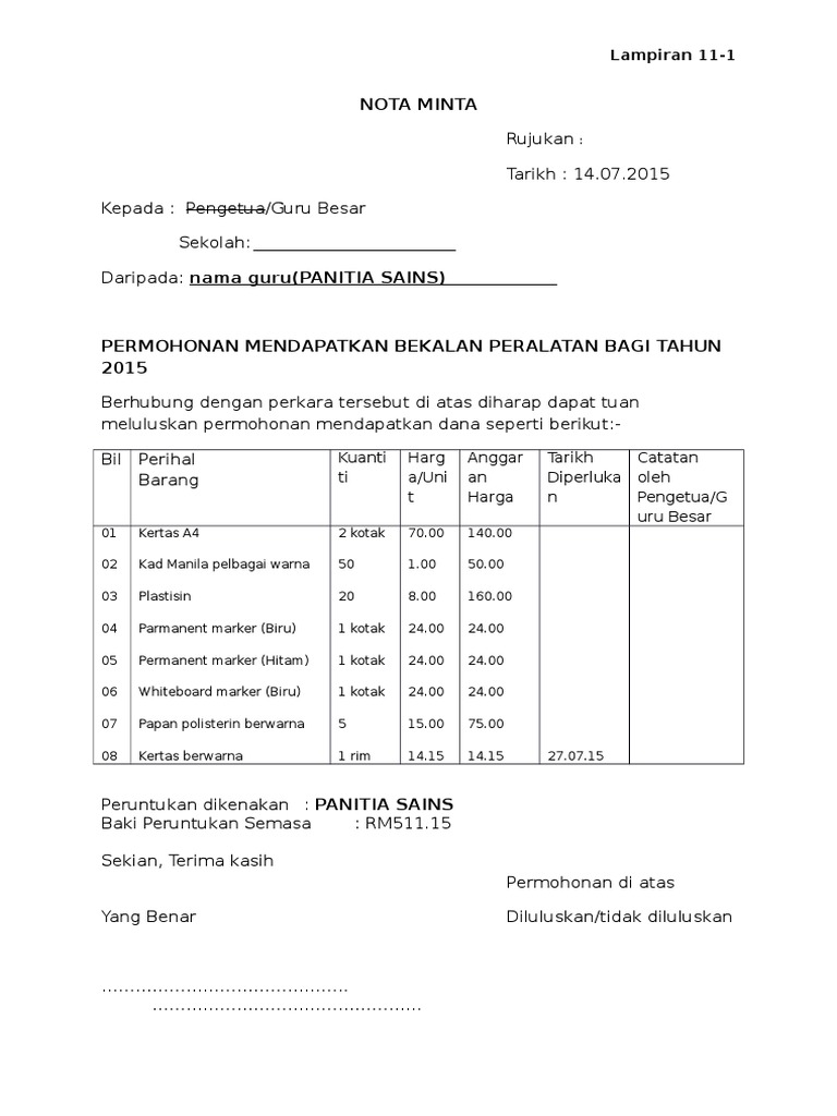 Contoh Nota Minta Sekolah | PDF