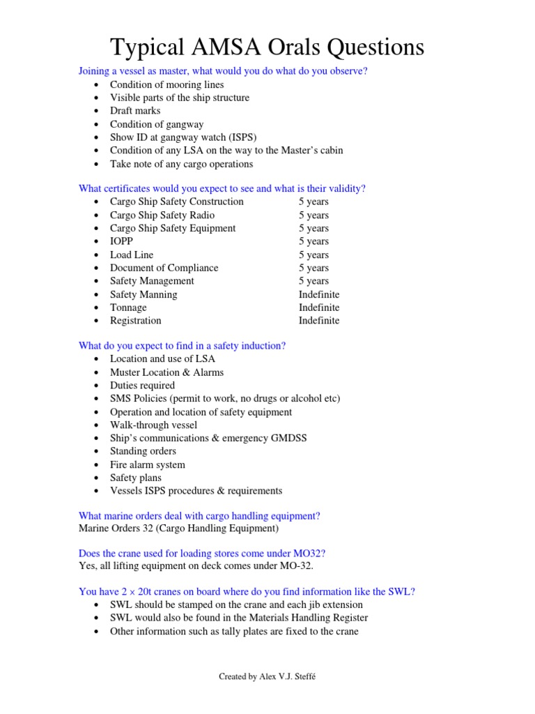 Typical AMSA Oral Questions | PDF | Ships | Compass