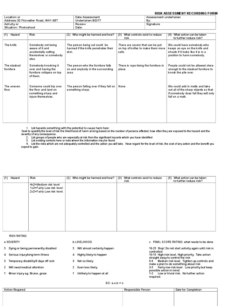 Risk Assessment 3 Sam | PDF | Risk | Disability