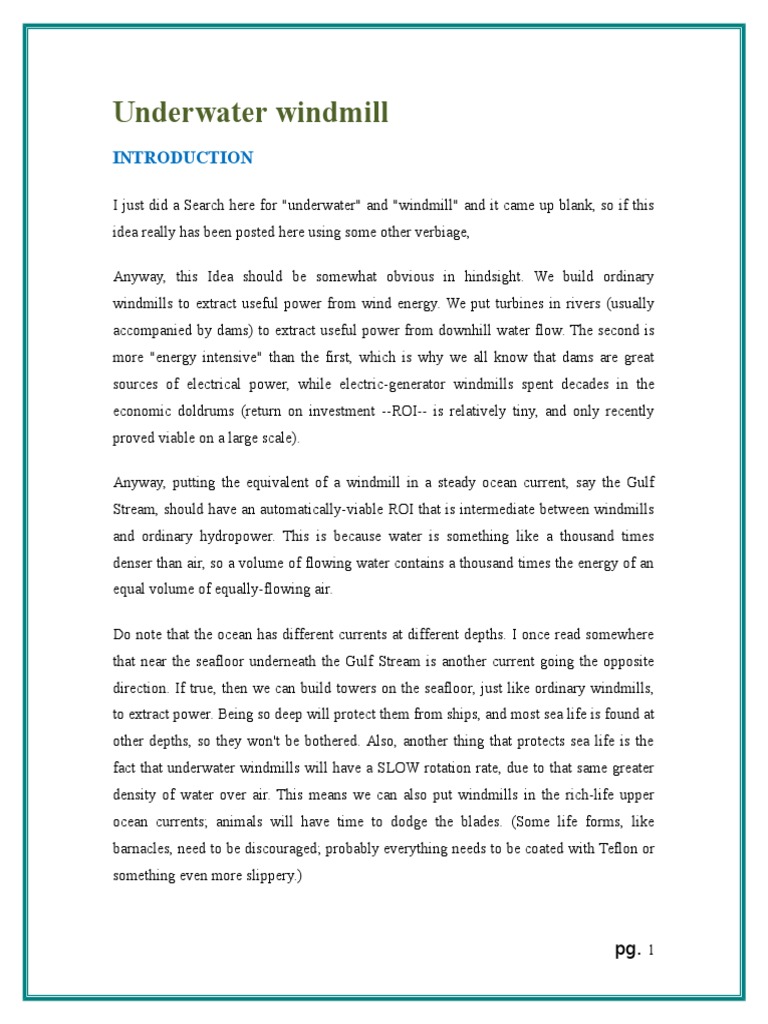 Underwater Windmill | PDF | Wind Power | Renewable Energy