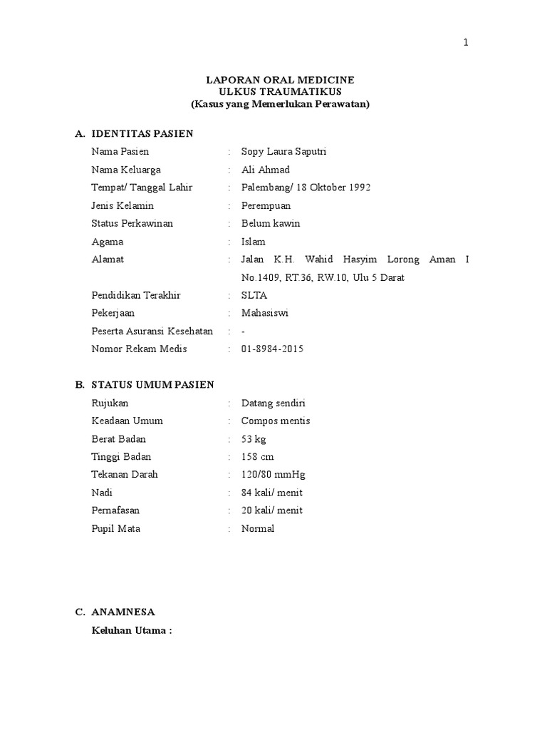 Laporan Om-Ulkus Traumatikus Fix | PDF