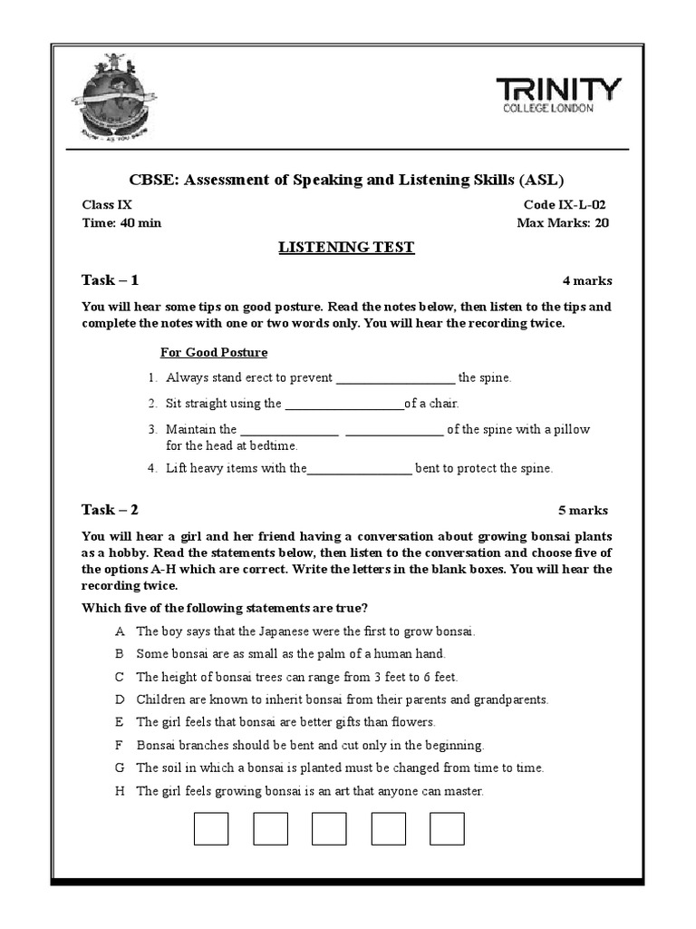 Class 9 ASL Listening Test Guide | PDF