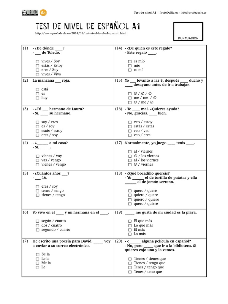 Ejercicios - A1 Test Profedeele PDF | Descargar gratis PDF | Ocio
