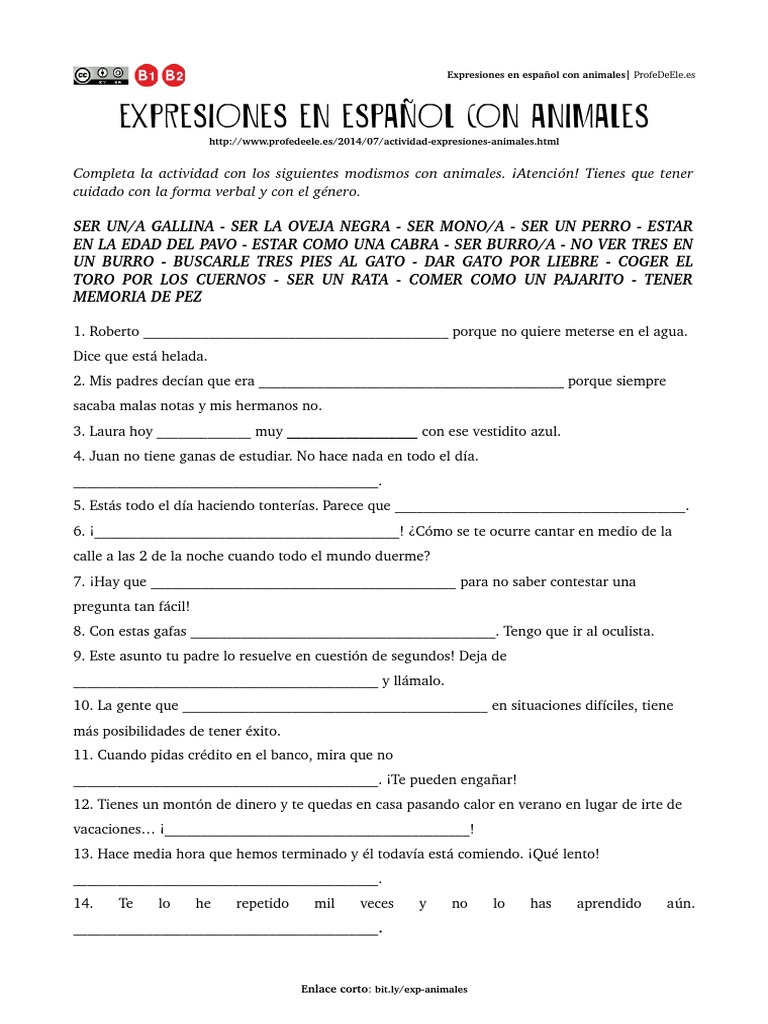 Modismos Animales en Español | PDF | Gatos | Ocio