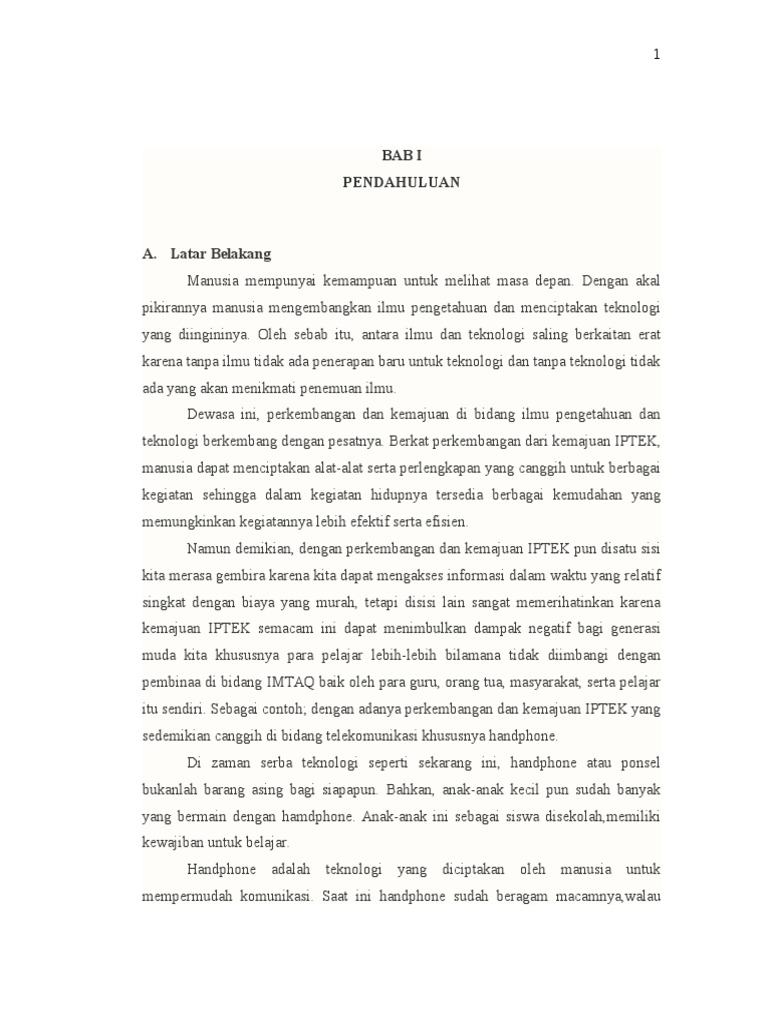 PENGARUH PENGGUNAAN HANDPHONE BAGI PRESTASI BELAJAR SISWA | PDF