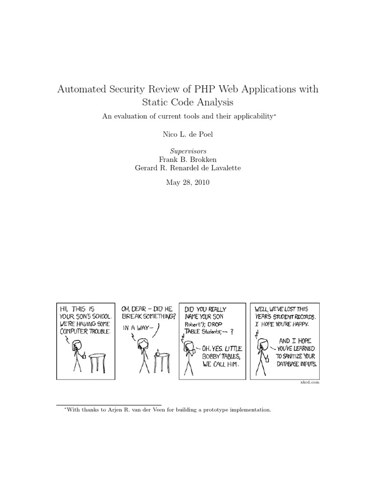Automated Security Review Of Php Web Applications With Static Code Analysis Pdf Pdf Java