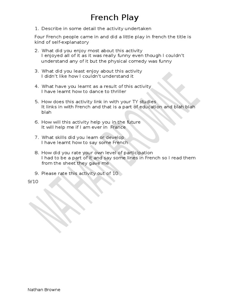 French Play | PDF | Career & Growth | Language Arts & Discipline
