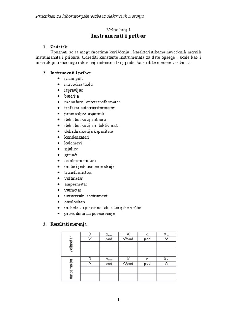 Elektricna Merenja Lab Vezbe | PDF