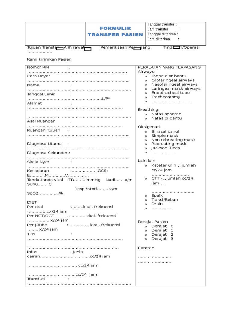 Formulir Transfer Pasien Internal | PDF