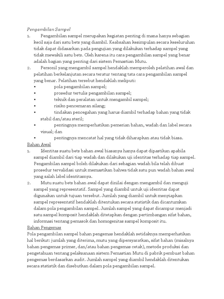 Prosedur Pengambilan Sampel Bahan | PDF