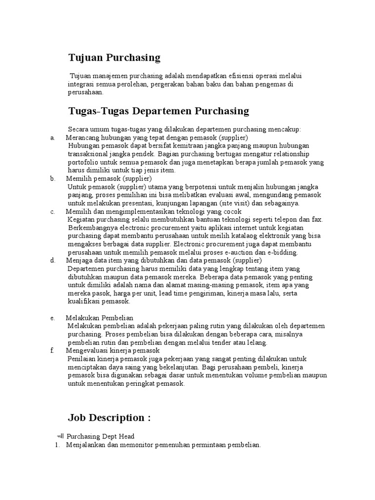 Tugas dan Tujuan Departemen Purchasing | PDF