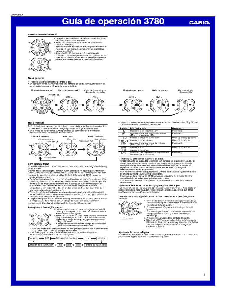 Guia de Operacion Relog Casio | Descargar gratis PDF | Horario de ...