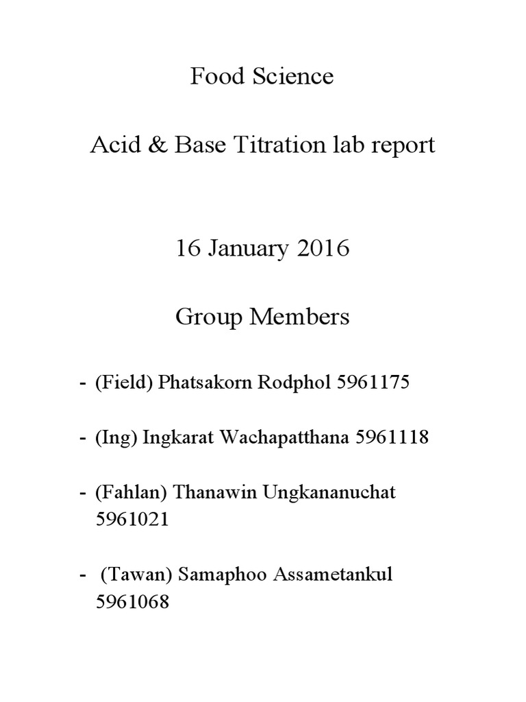 Food Science Acid & Base Titration Lab Report | PDF