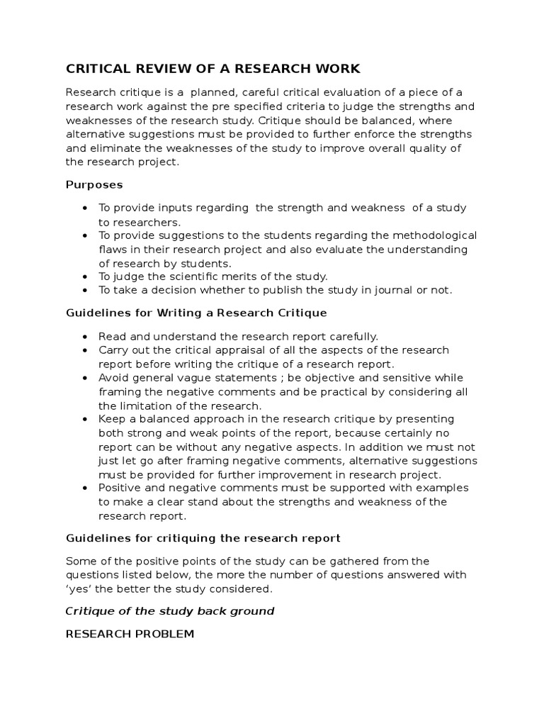 Critical Review of A Research Work | PDF | Hypothesis | Validity ...