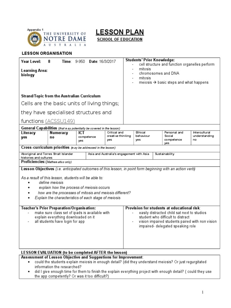 Meiosis Lesson Plan | PDF