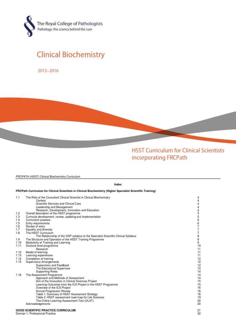 Clinical Biochemistry HSST Curriculum | PDF | Medicine | Curriculum