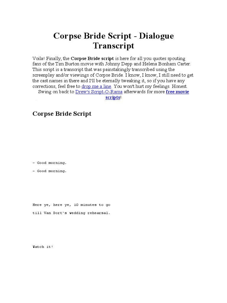 Corpse Bride Script | PDF | Wedding