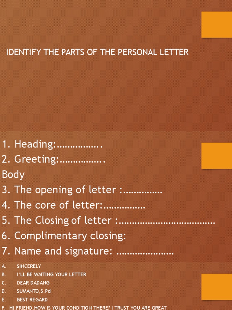 Identify The Parts of The Personal Letter | PDF