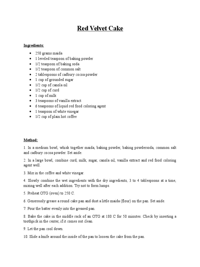 Red Velvet Cake: Ingredients | PDF