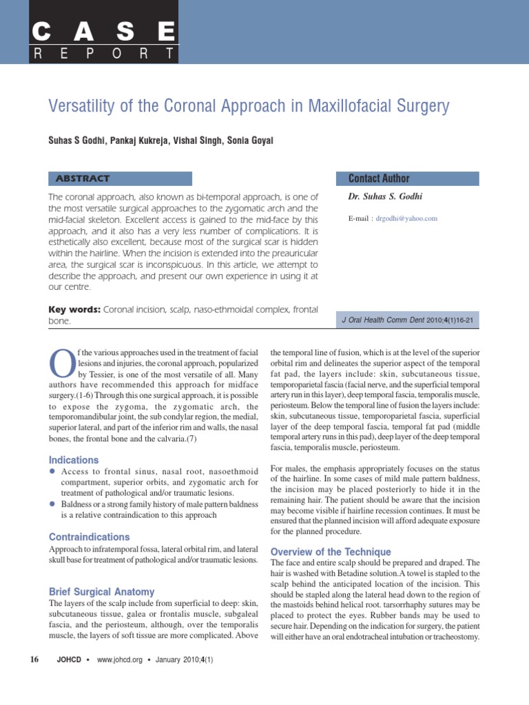 Versatility of the Coronal Approach in Maxillofacial Surgery: A Case ...